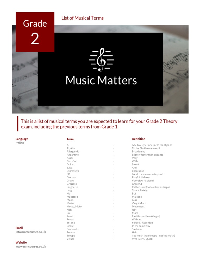 Grade 2 Musical Terms Overview | PDF | Tempo | Classical Music