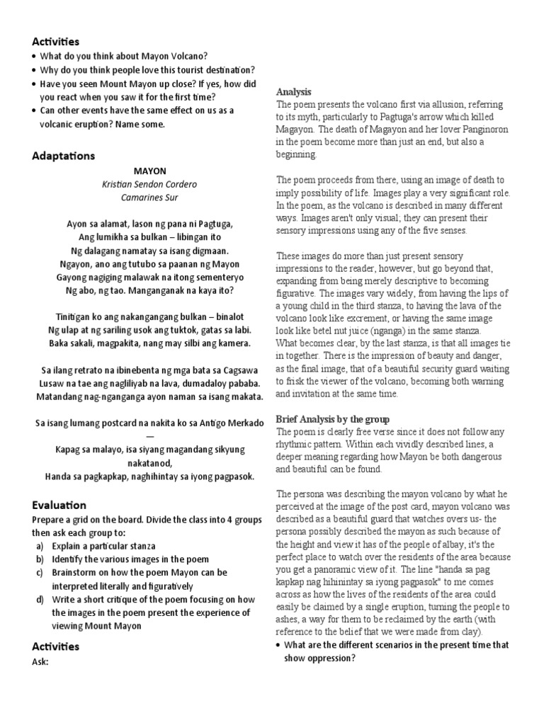 Activities: Kristian Sendon Cordero Camarines Sur | PDF | Volcano