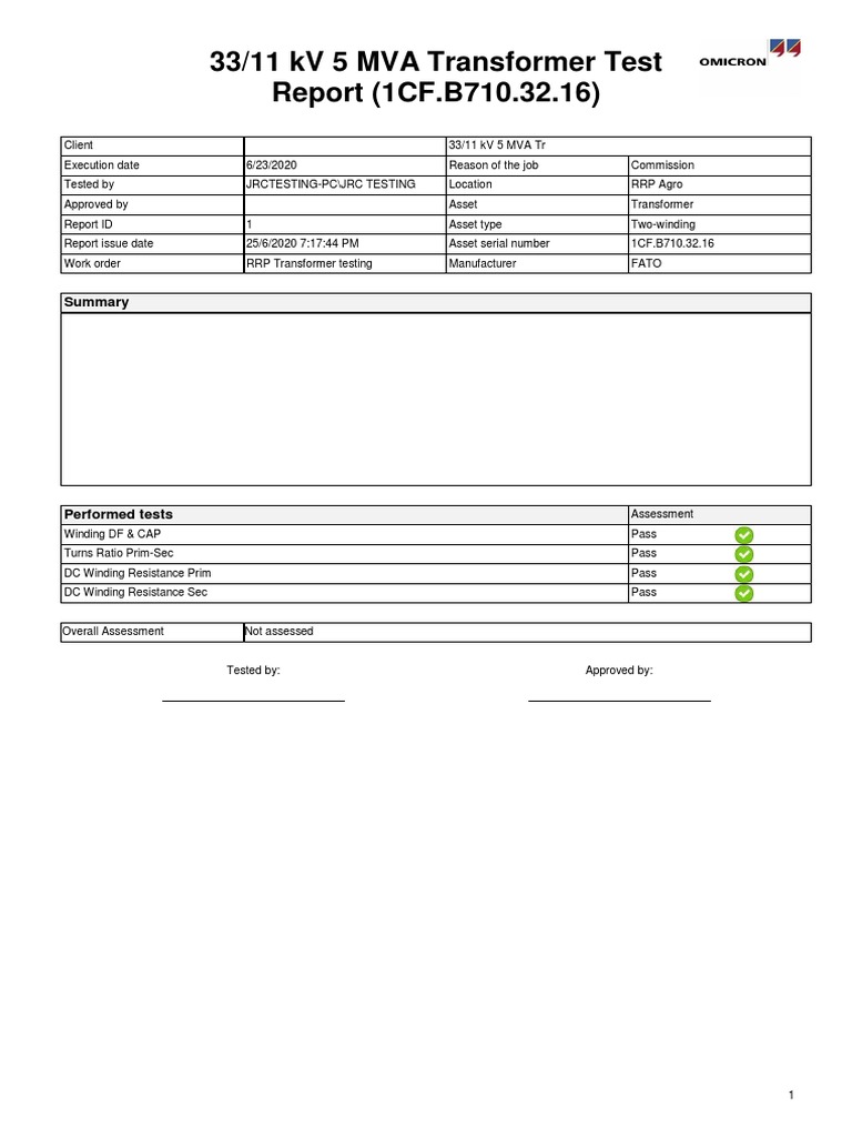 RRP AGRO TR Test Report 33 - 11 PDF | PDF | Transformer | Electronics