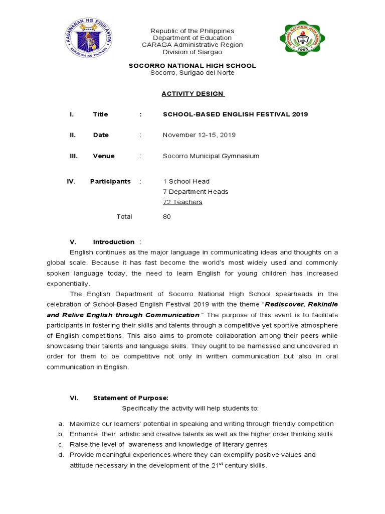 Activity Design English Festival 2019 Final | PDF | Cognitive Science ...
