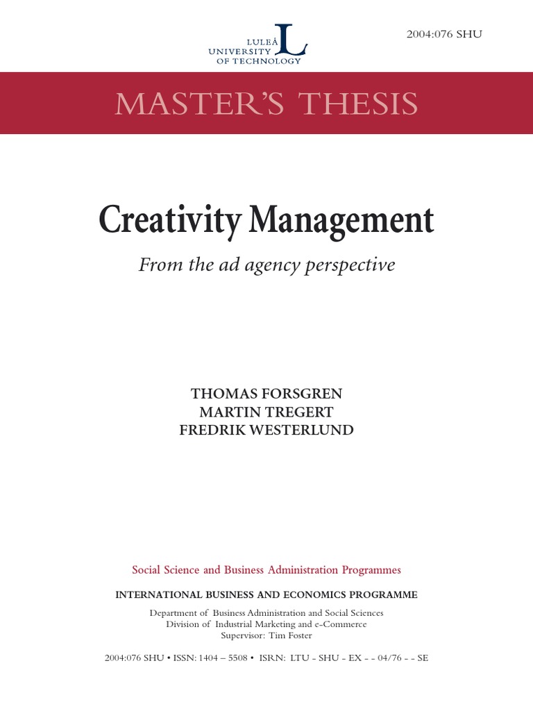 Master'S Thesis: Creativity Management | Download Free PDF | Motivation ...