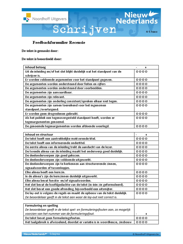 Feedbackformulier Recensie | PDF