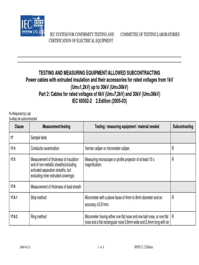 IEC Testing Equipment for Cable Insulation | PDF | Electrical ...