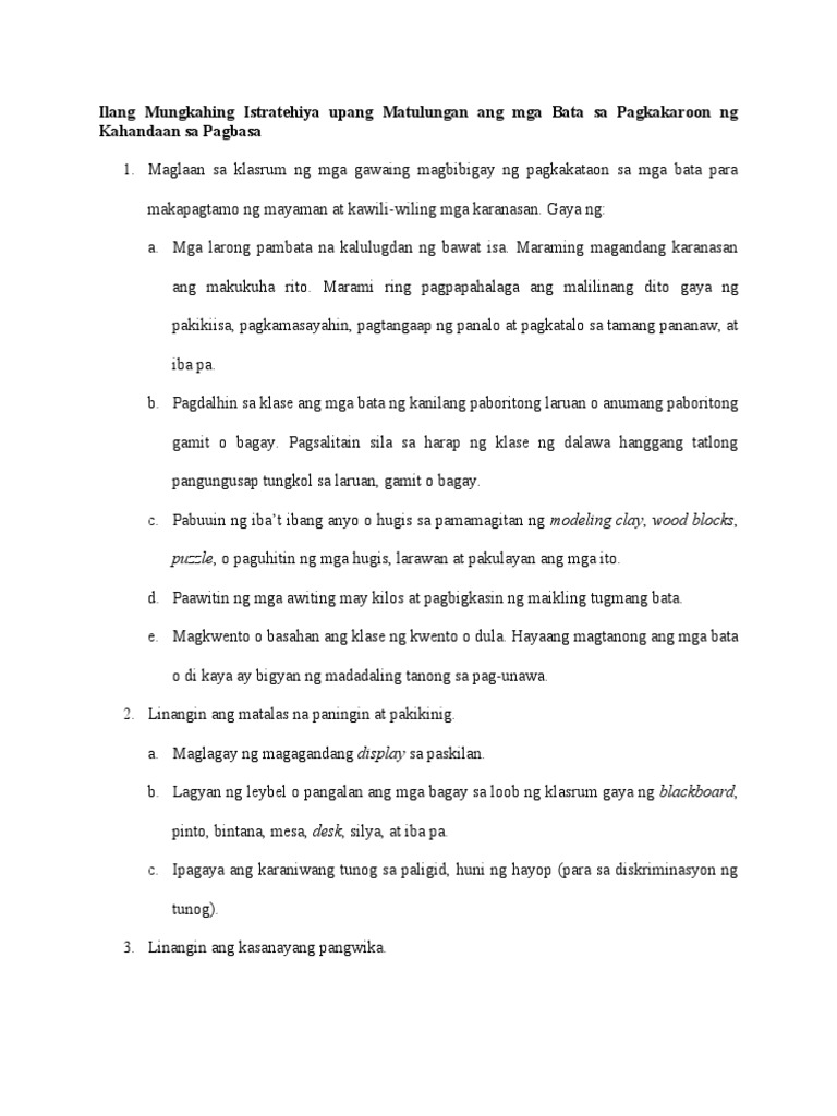 Mungkahi Sa Pagbasa | PDF