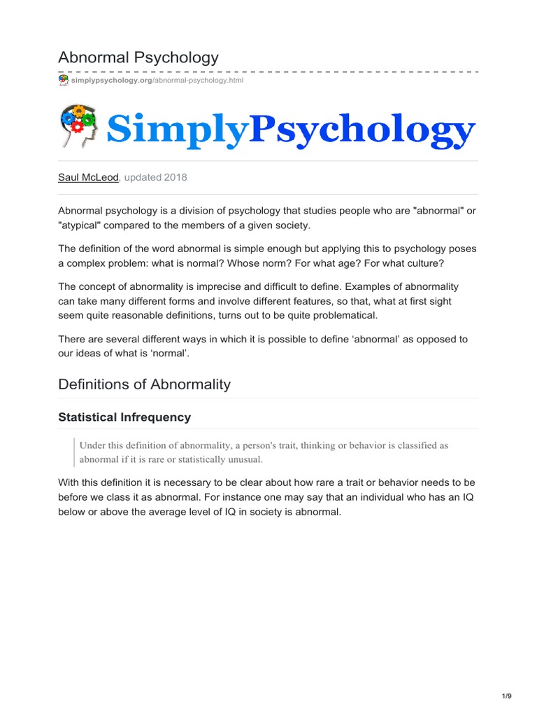 Abnormal Psychology: Definitions of Abnormality | PDF | Mental Disorder ...