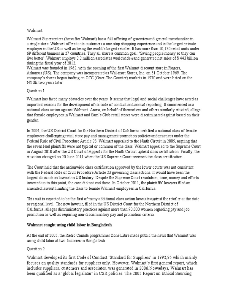 The Evolution of Walmart's Code of Conduct and Corporate Social ...