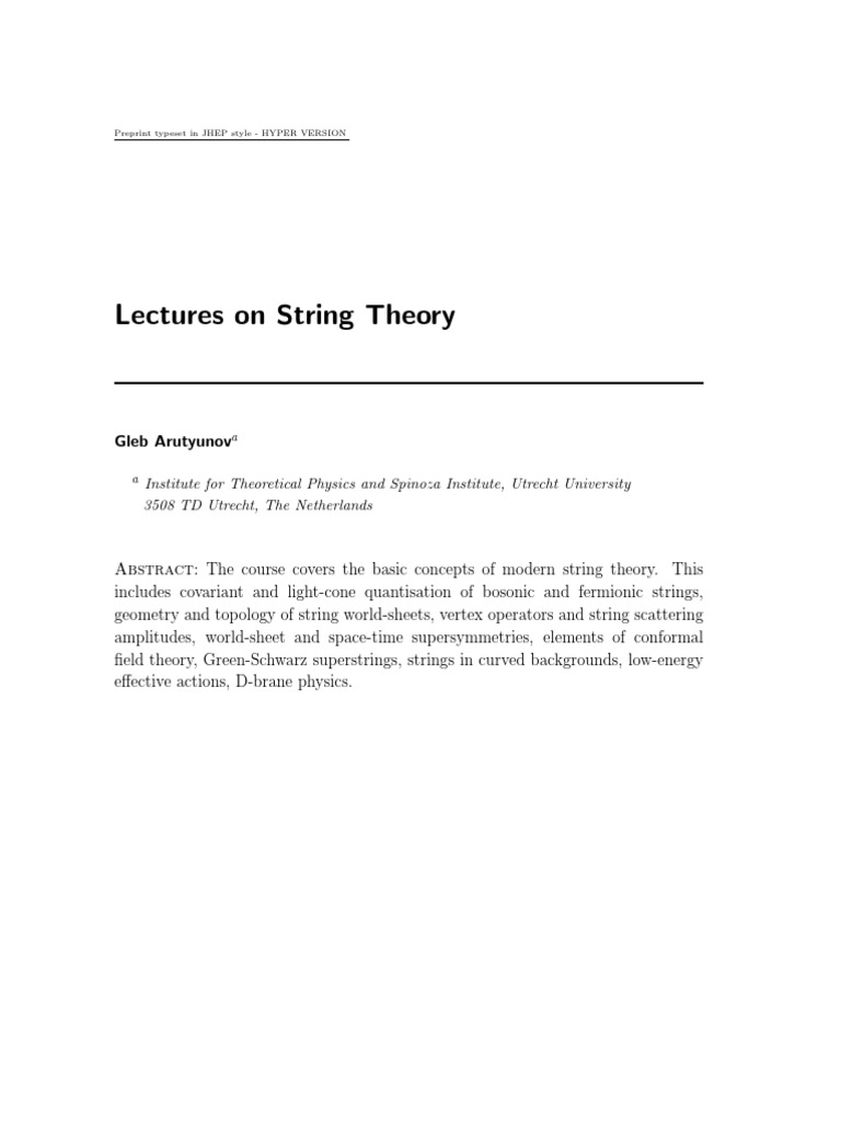 Lectures on String Theory | PDF | String Theory | Elementary Particle
