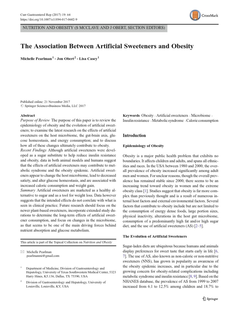 The Association Between Artificial Sweeteners and Obesity: Nutrition ...
