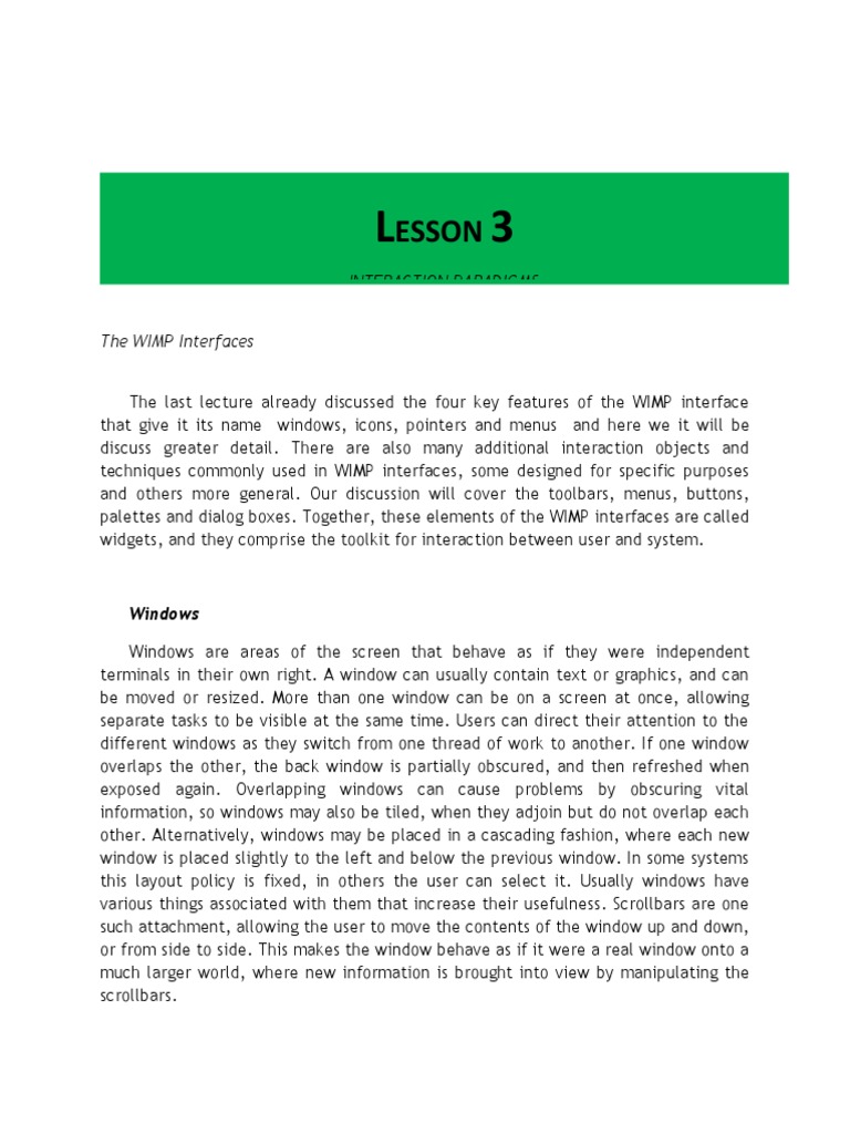 The WIMP Interfaces in Human Computer Interaction | PDF | Menu ...