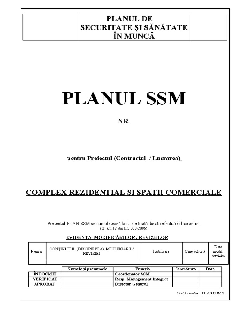 Plan SSM Pentru Proiect - Constructii | PDF