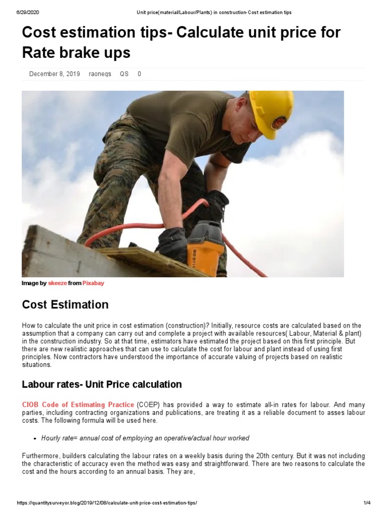 Unit Price (Material - Labour - Plants) in Construction-Cost Estimation ...