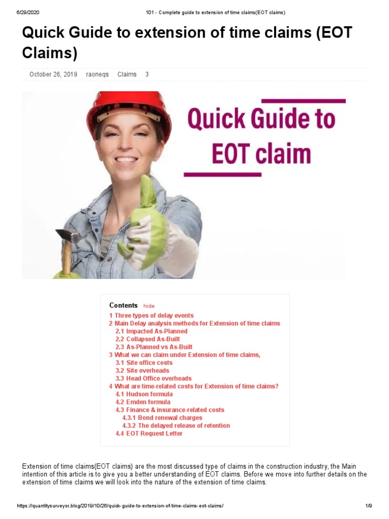 101 - Complete Guide To Extension of Time Claims (EOT Claims) | PDF ...