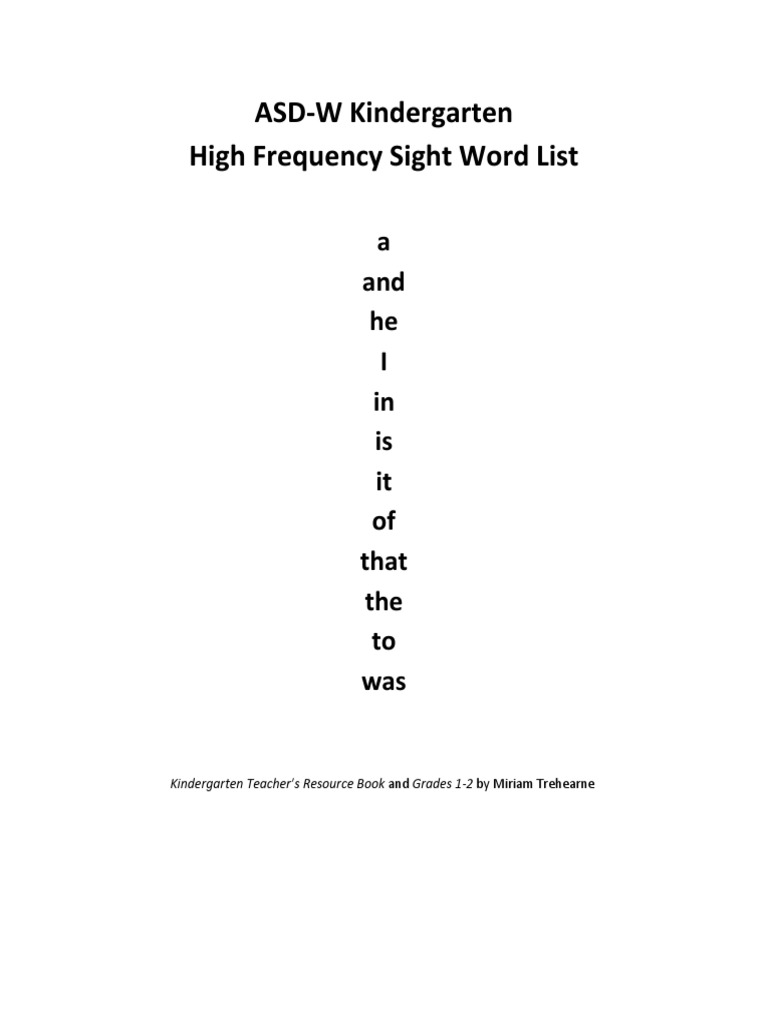 K - High Frequency Sight Word List | PDF