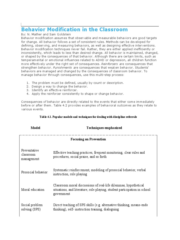 Behavior Modification in The Classroom | PDF | Reinforcement | Teachers