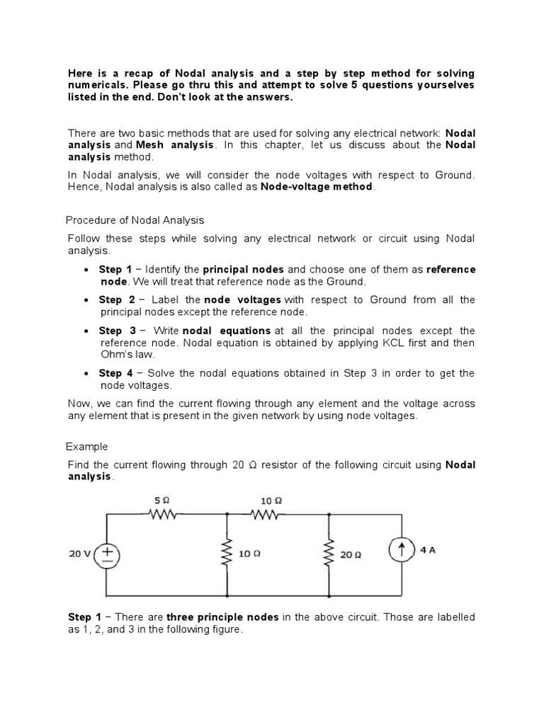Numericals On Nodal Loop Analysis | PDF | Electrical Network | Voltage