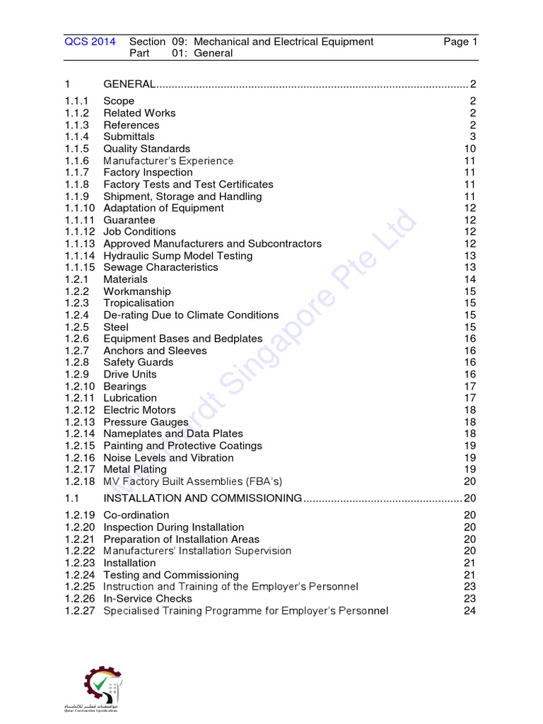 09-1 Mechanical & Electrical Equipment | PDF | Specification (Technical ...