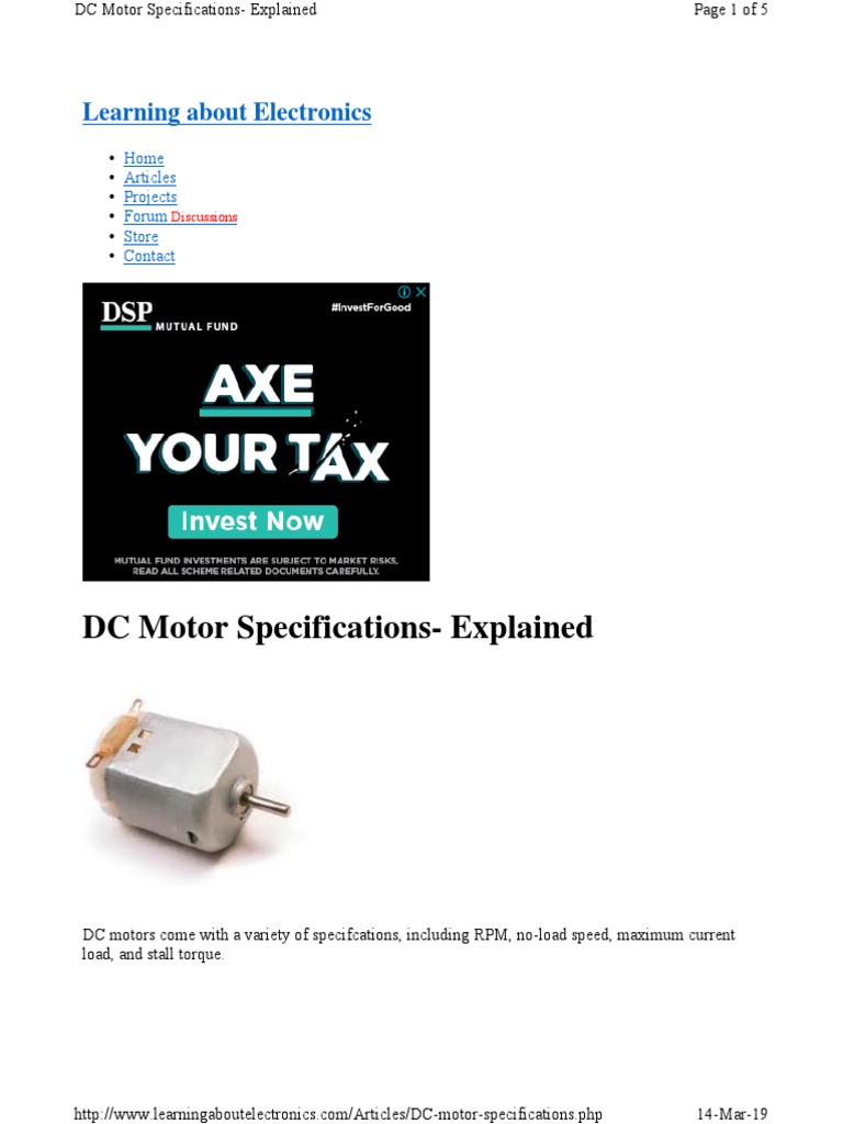 DC Motor Specifications-Explained: Learning About Electronics | PDF ...