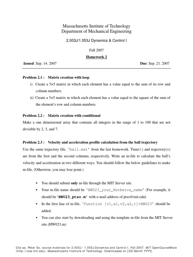 HW 2 | PDF | Matrix (Mathematics) | Acceleration