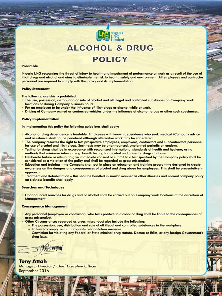 NLNG Alcohol and Drug Policy Overview | PDF | Driving Under The ...
