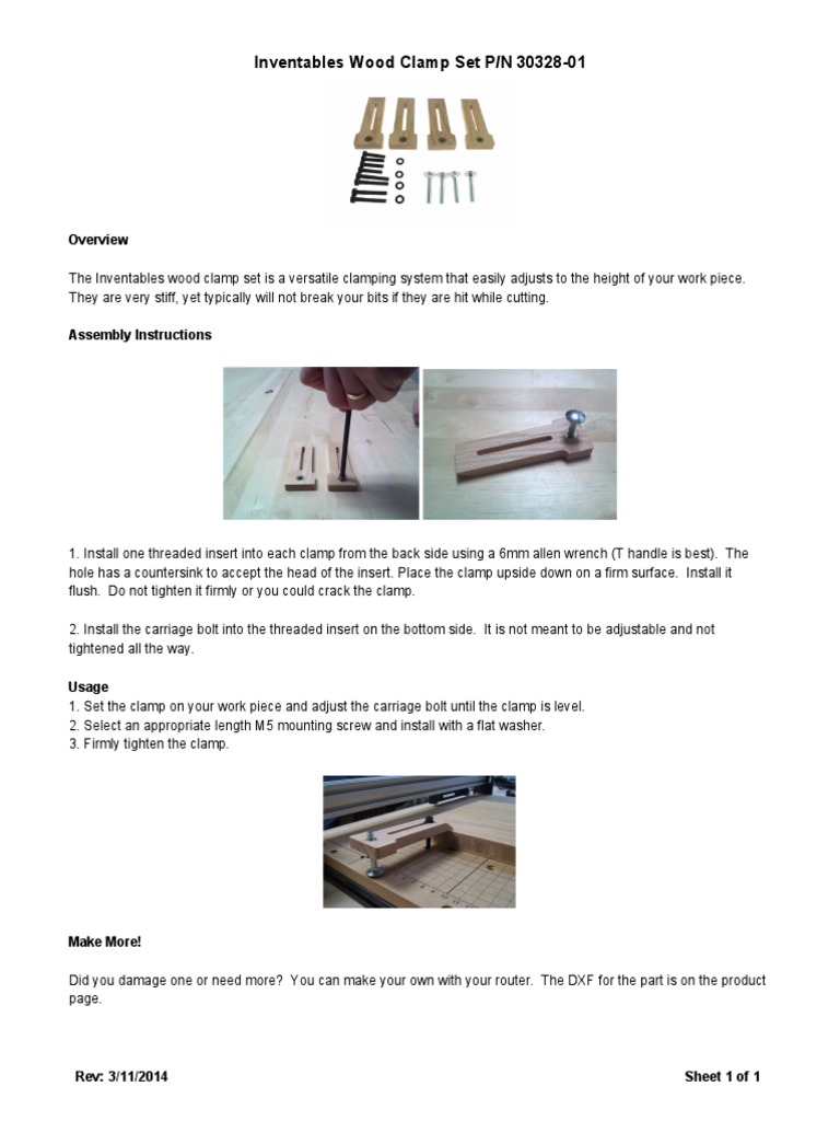 Inventables Wood Clamp Set P/N 30328 01 | PDF