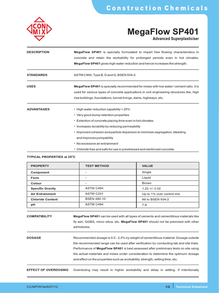 TDS - MegaFlow SP401 | PDF | Concrete | Materials