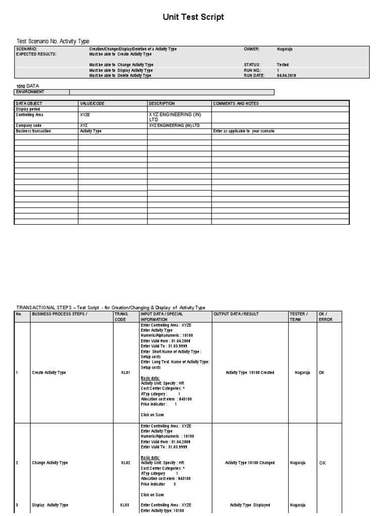 Activity Type Management Unit Test Script | PDF | Digital Technology ...
