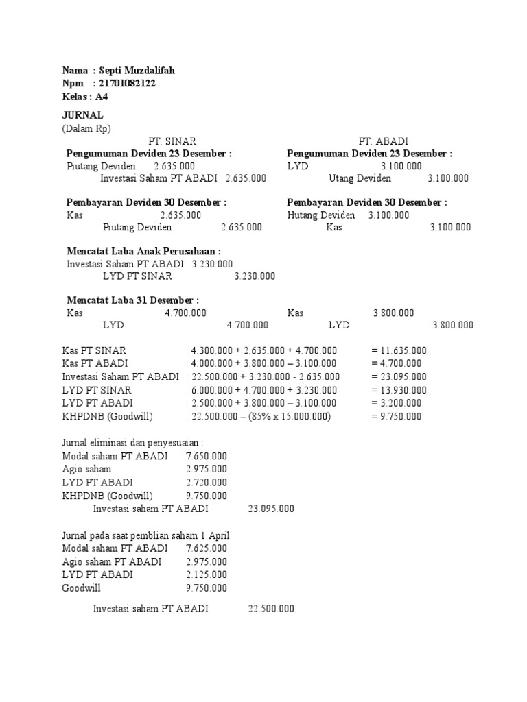 Assignment 5 - Laporan Konsolidasi Metode Ekuitas | PDF