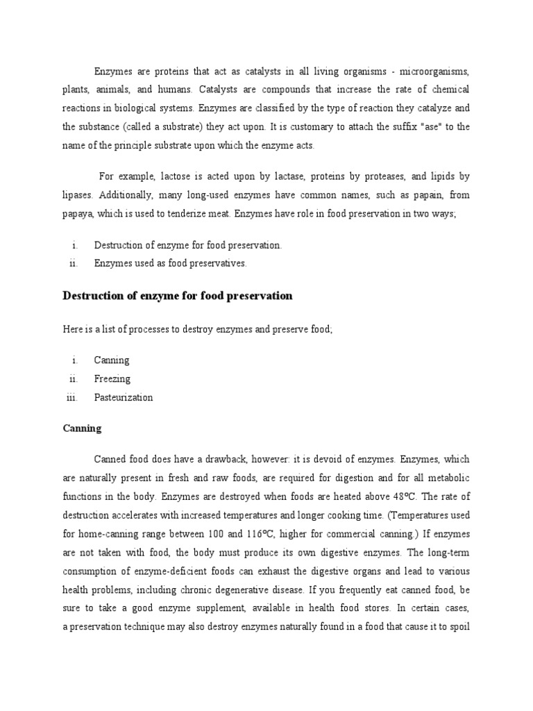 Enzymes in Food Preservation Methods | PDF | Food Preservation | Enzyme