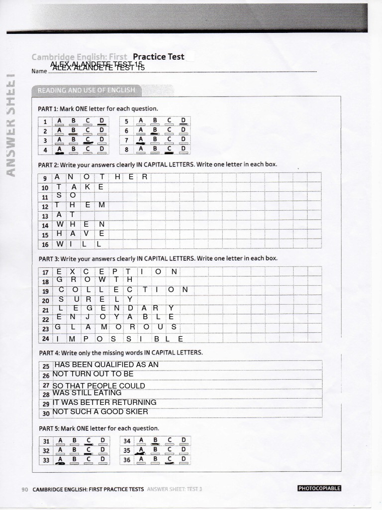 Answer Sheet FCE | PDF