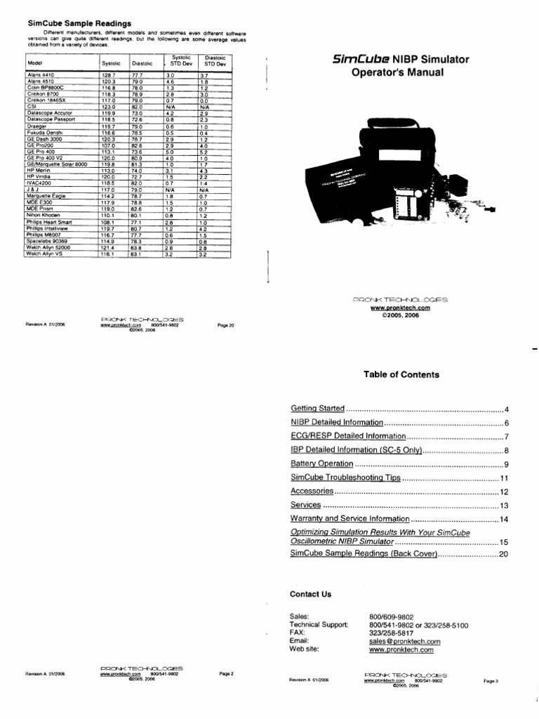 Pronk SimCube NIBP Simulator - User Manual | PDF