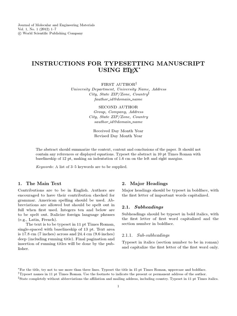 Instructions For Typesetting Manuscript Using L TEX | PDF | Text | Graphic Design