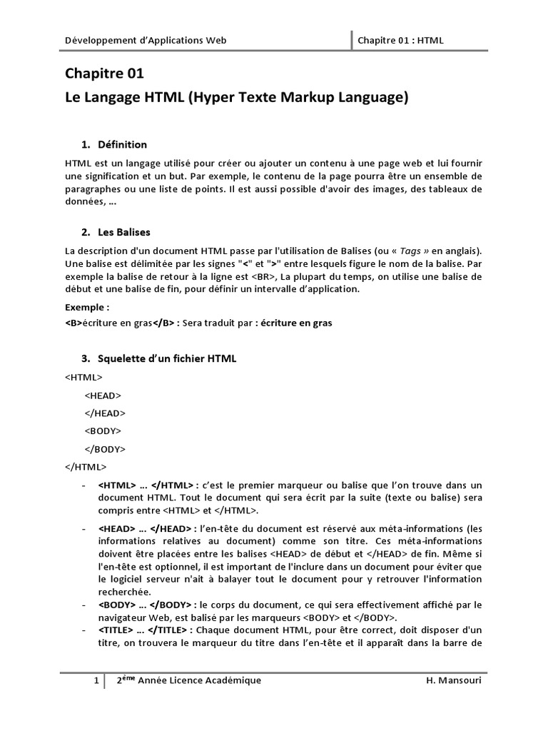 Chapitre1 HTML PDF | PDF | Langage de balisage | Html