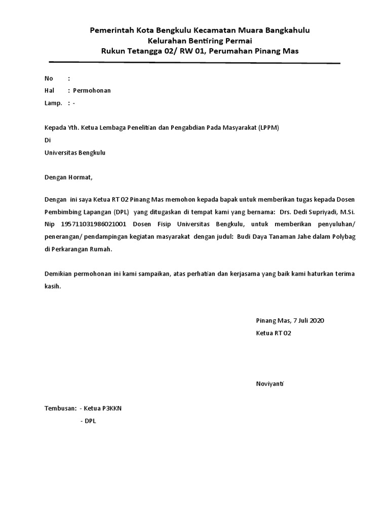 Surat Permohonan Ke LPPM | PDF