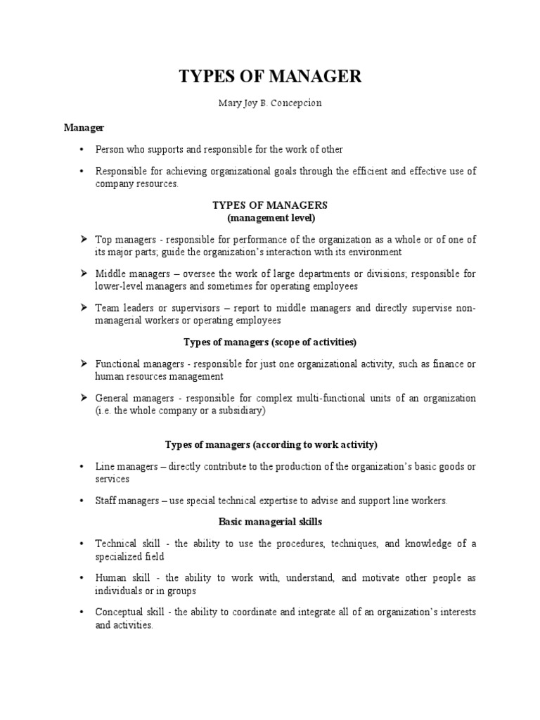 Types of Manager | PDF | Applied Psychology | Business