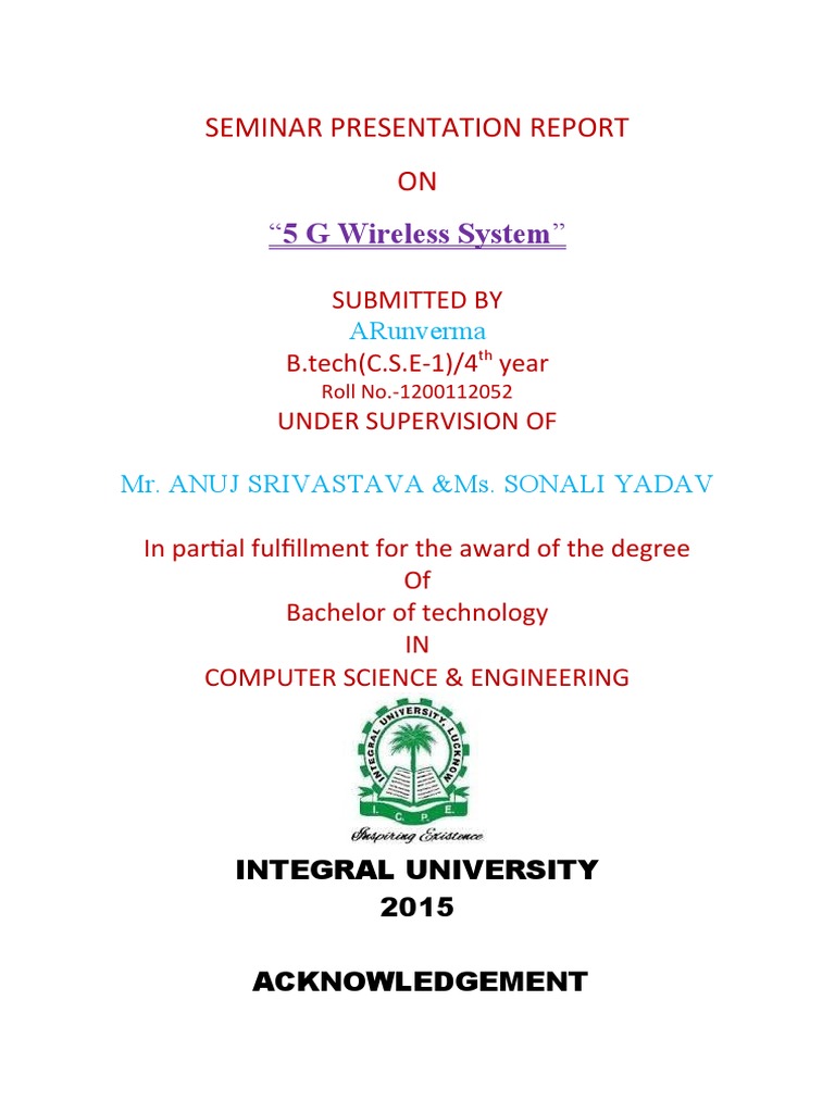 Seminar Presentation Report ON: " 5 G Wireless System | PDF | 3 G | Gsm