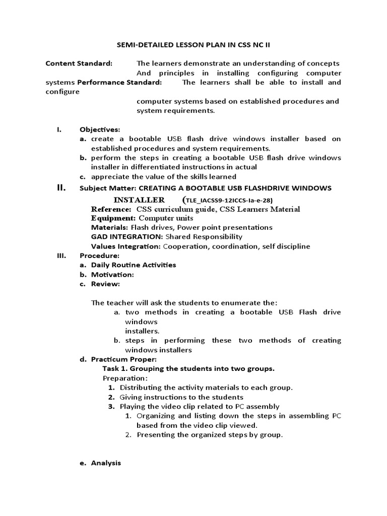 Semi Detailed Lesson Plan in CSS NC Ii | PDF | Color | Anger