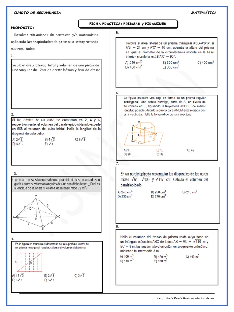 Ficha Practica Prismas y Pirámides | PDF