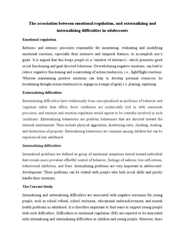 The Association Between Emotional Regulation, and Externalizing and ...
