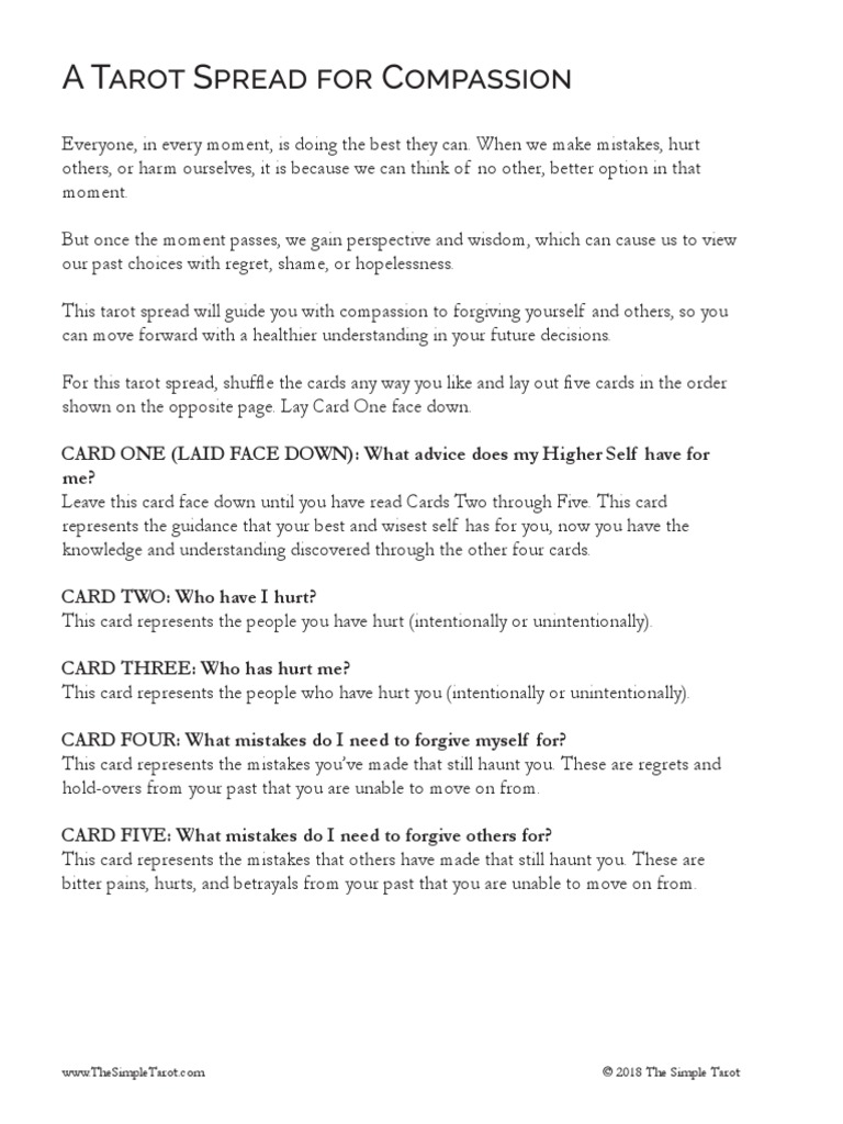 A Tarot Spread For Compassion: CARD ONE (LAID FACE DOWN) : What Advice ...