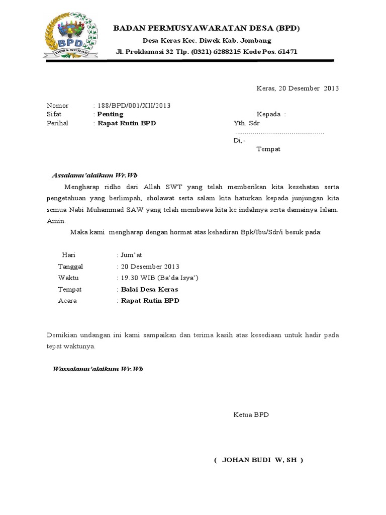 Undangan Rapat Rutin BPD Keras | PDF