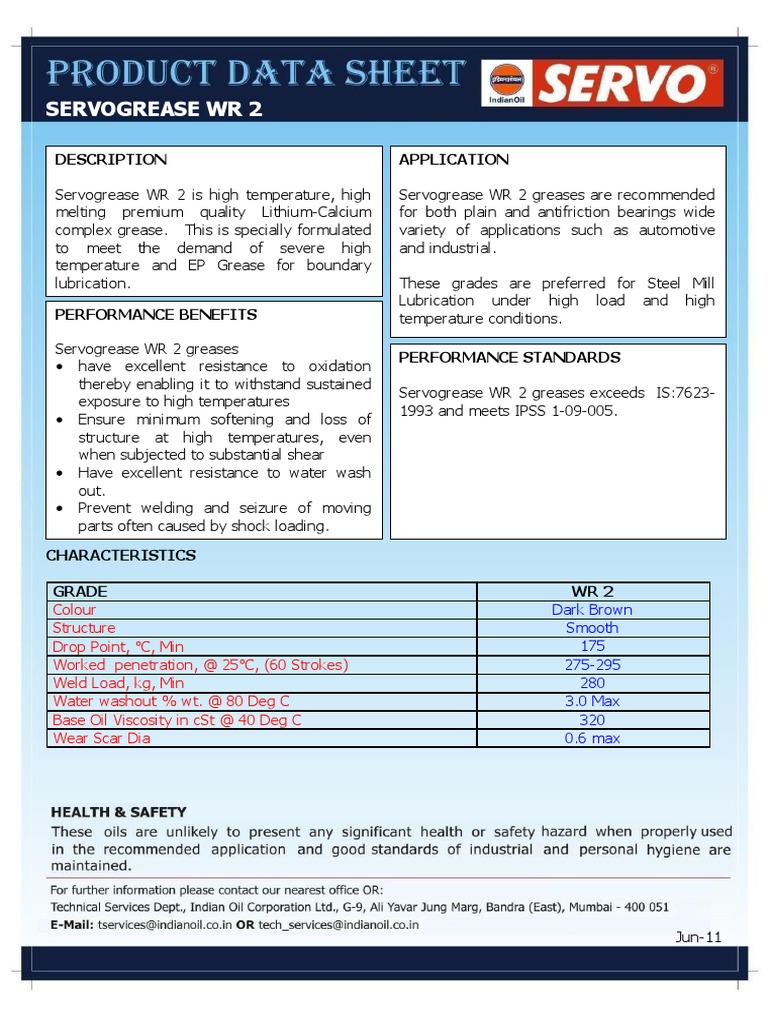 Servogrease WR 2: Description Application | PDF