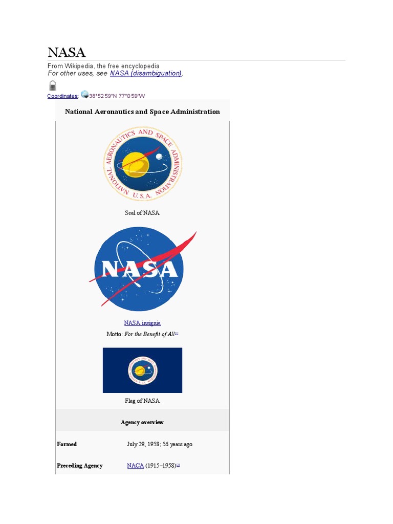 National Aeronautics and Space Administration: For Other Uses, See ...