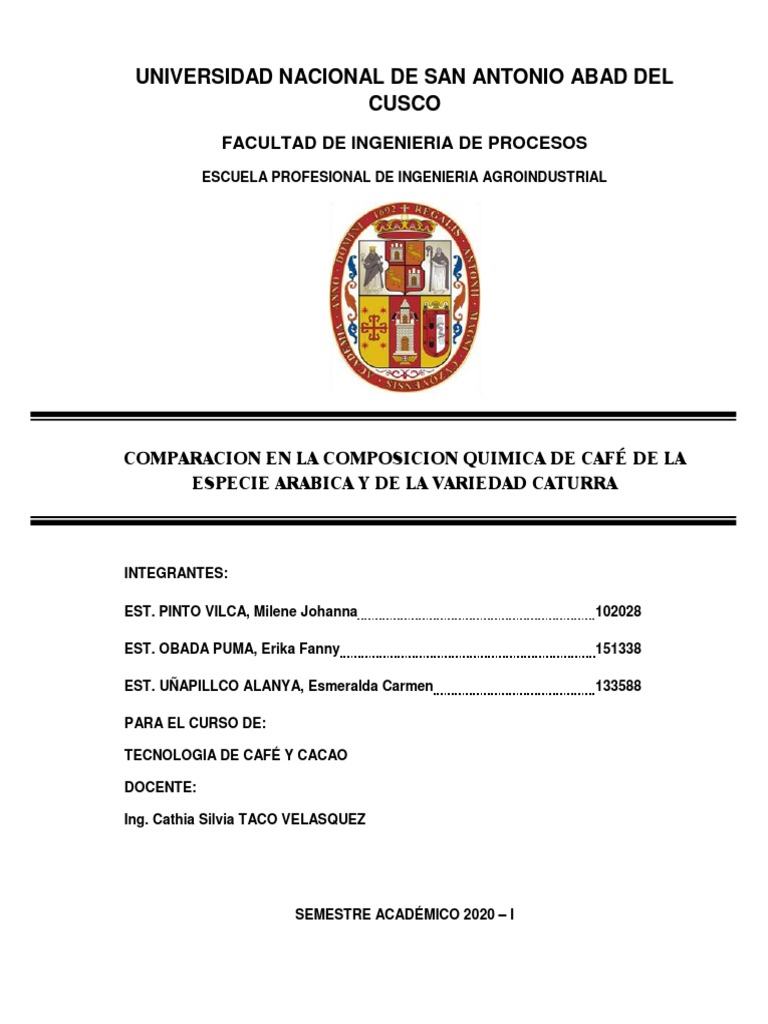 Composición Química del Café Arábica y Caturra | PDF | café | Bebida