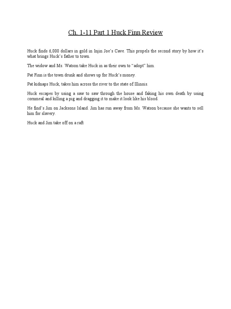 Huck Finn Chapters 1-11 Summary | PDF