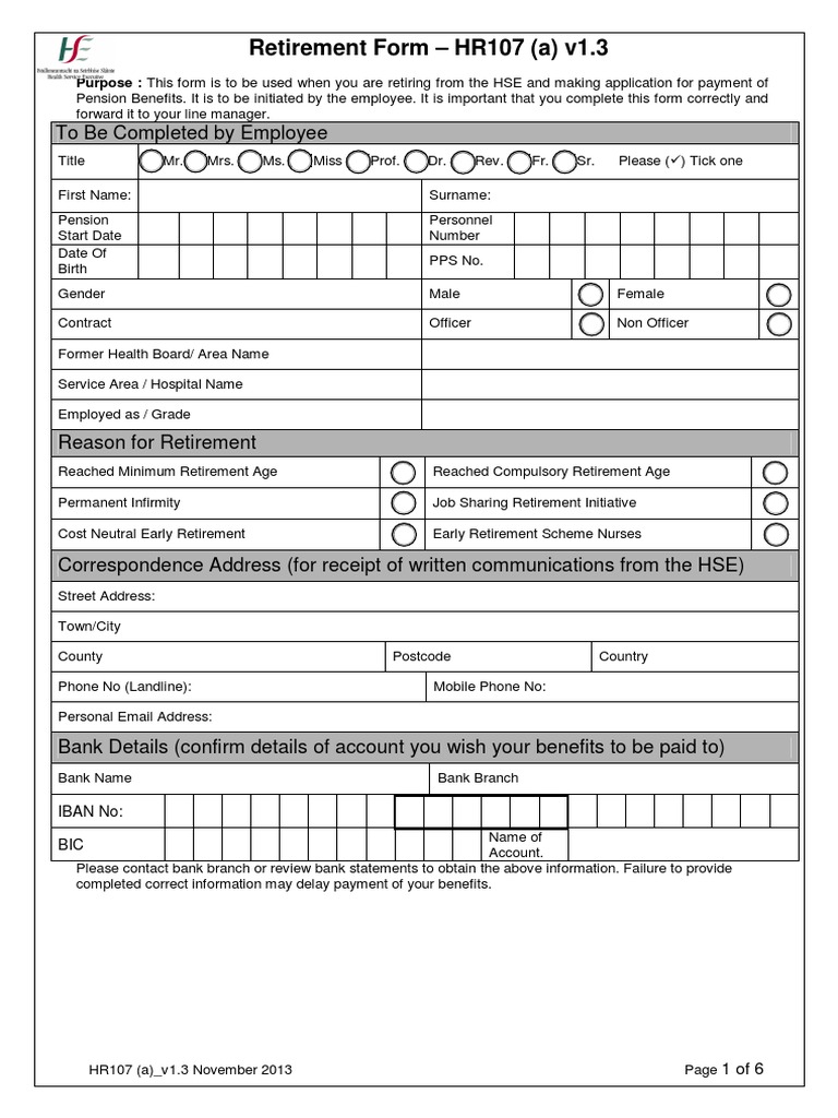 HR107 Retirement Form Submission | PDF | Defined Benefit Pension Plan ...