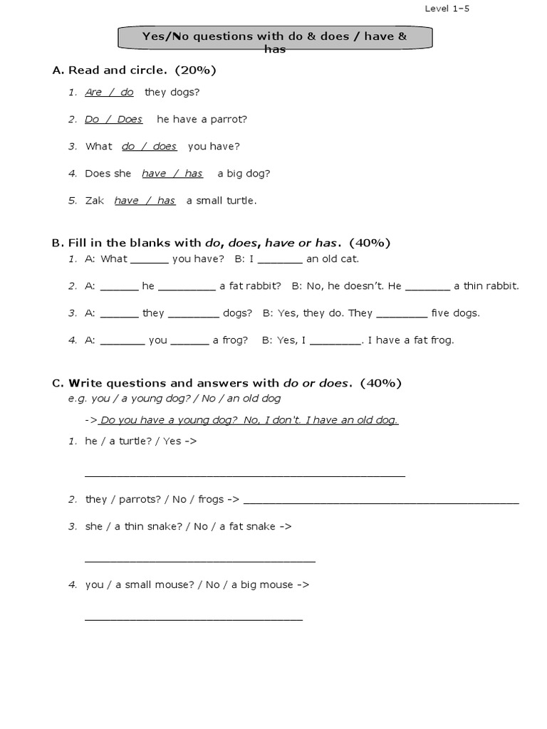 Grammar Practice Level 1 Unit 5 | PDF