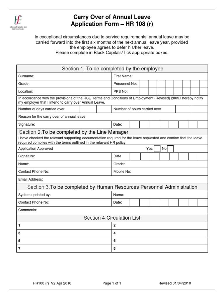 HSE Annual Leave Carry Over Form HR 108 | PDF | Finance & Money Management