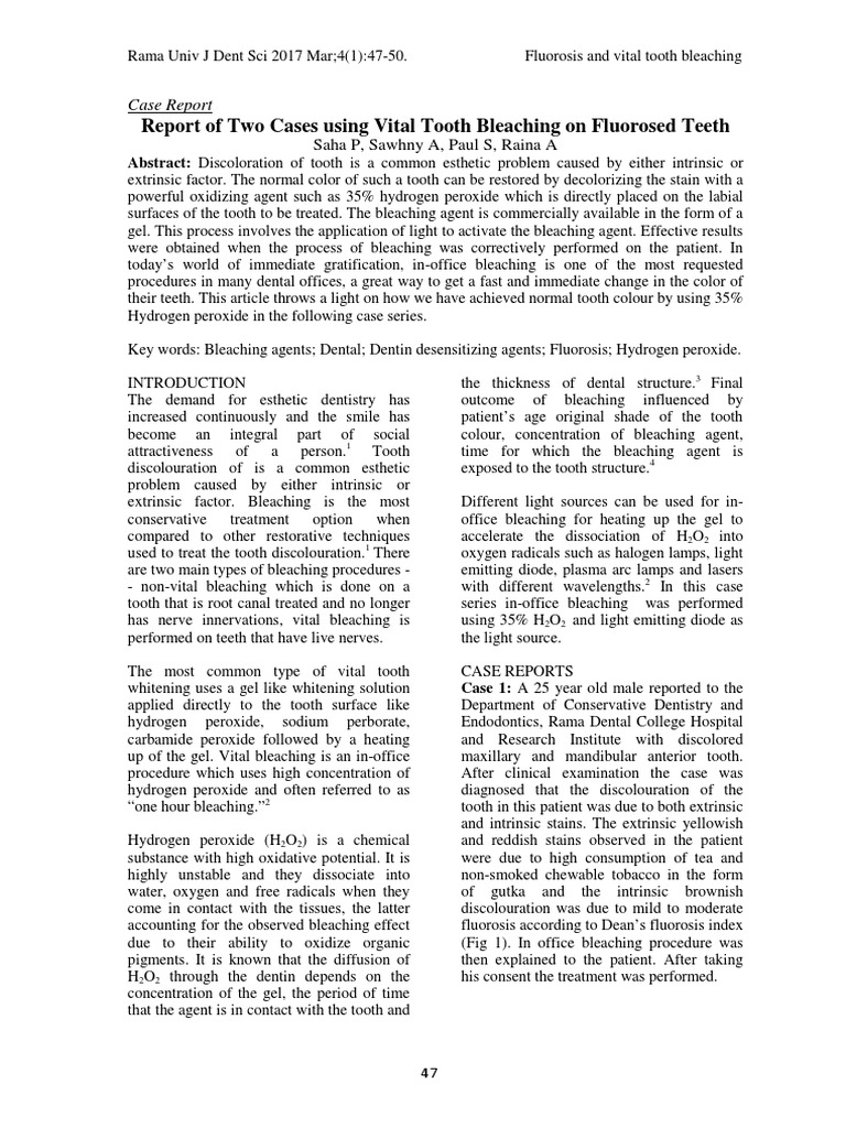 Report of Two Cases Using Vital Tooth Bleaching On Fluorosed Teeth ...