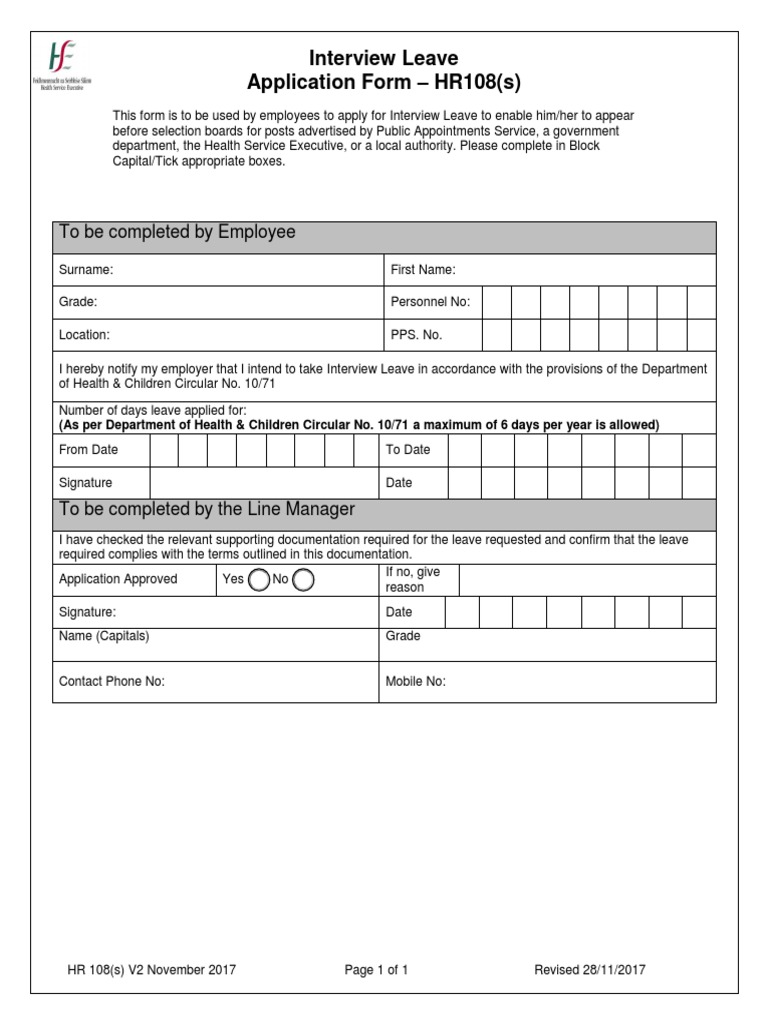 Interview Leave Application Form - hr108 S | PDF