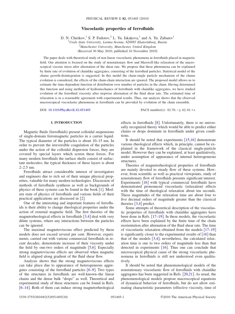 Viscoelastic Properties of Ferrofluids PDF | PDF | Viscosity | Viscoelasticity